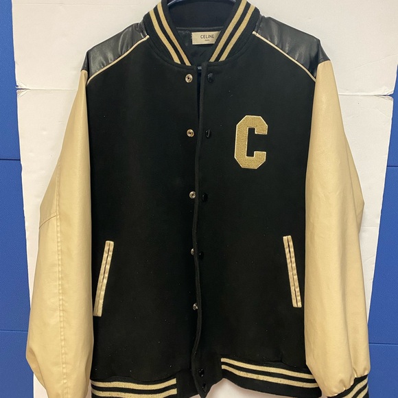 Celine | Jackets & Coats | Celine Classic Teddy Black And Cream Varsity ...